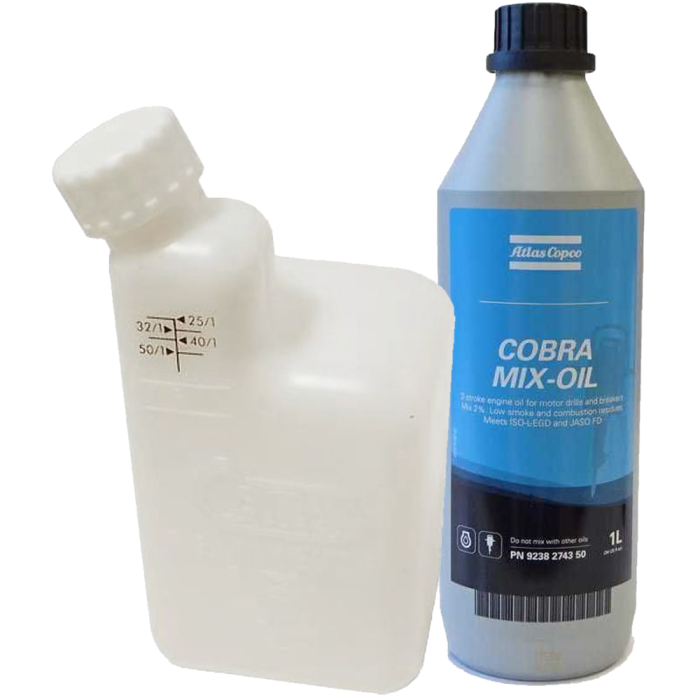 Mixing Bottle & Atlas Copco Cobra Mix 2-Stoke Oil 1L Kit | L&S Engineers
