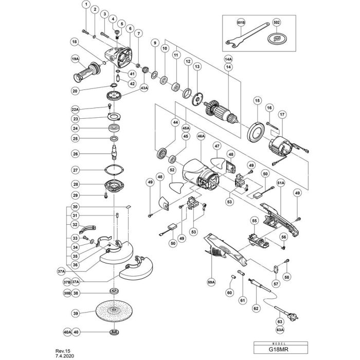 Main Assembly for Hikoki G18MR Disc Grinder | L&S Engineers Main Assembly for Hikoki G18MR Disc Grinder | L&S Engineers