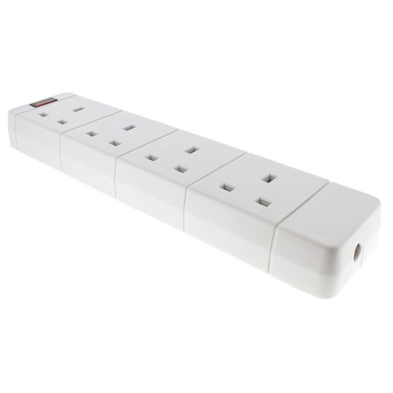 Power Strip 13 Amp White Rubber 4 Gang Socket - Single Unit | L&S