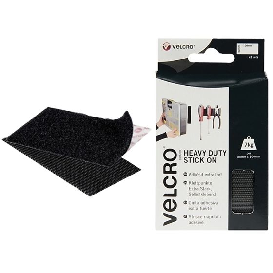 VELCRO Brand Heavy-Duty Stick On Strips (2) 50 x100mm Black - 60239 | L&S