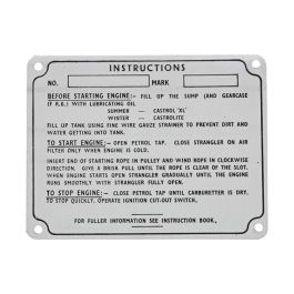 Identification and Instruction Plate for Villiers MK10, MK12, C25 ...