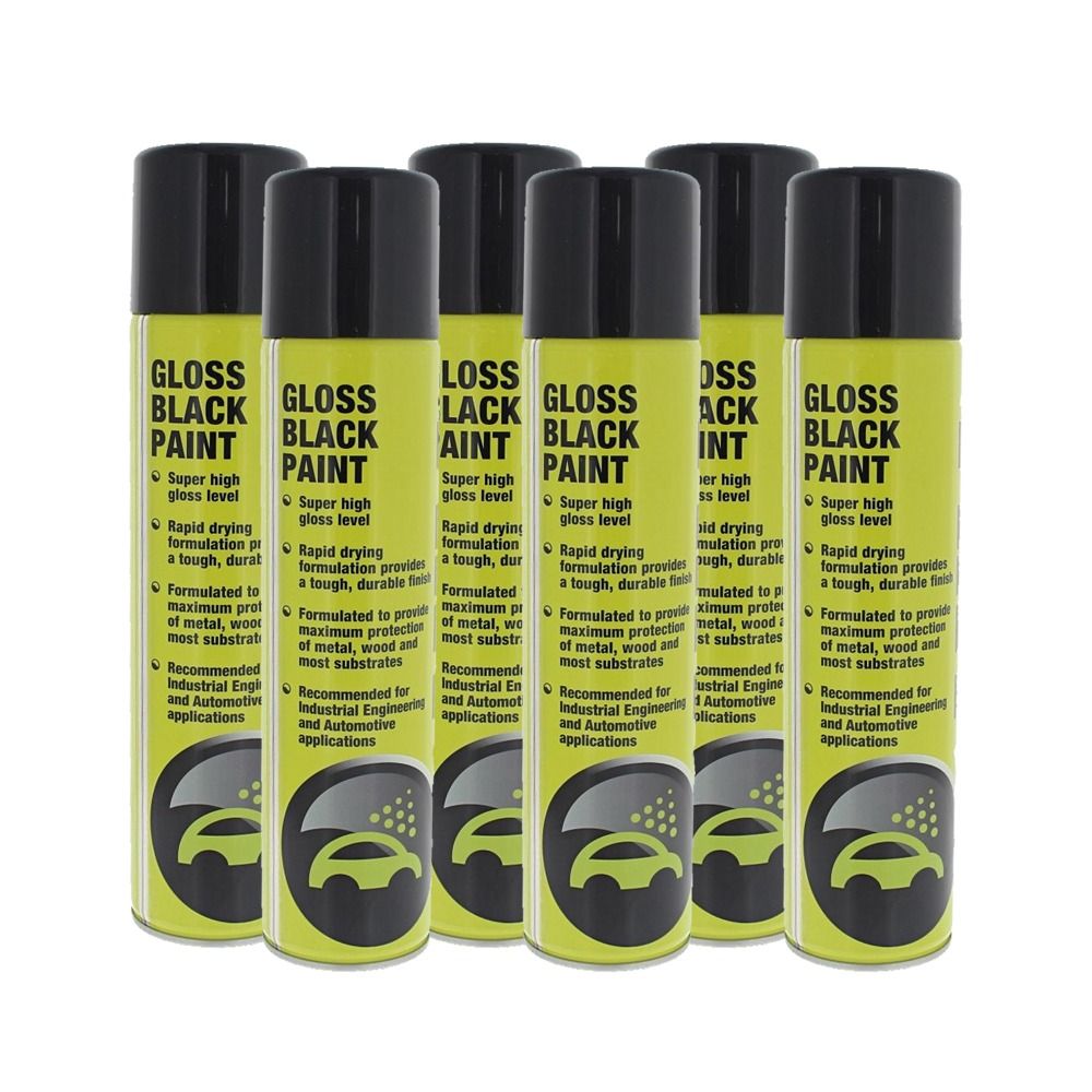 FIXT Gloss Black Paint - 400 ml Aerosol (6 Pack) | L&S
