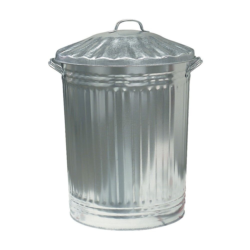 Trash Can 86L Metal Galvanised with Lid for Outdoor Waste Disposal | L&S