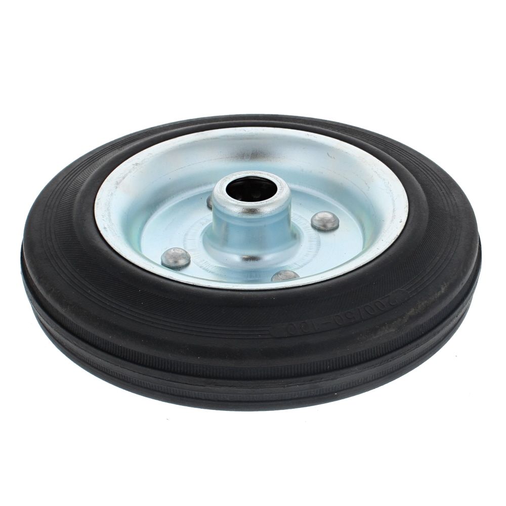 200mm Dia Pressed Steel Ctr c/w Roller Bearing & Cushion Rubber Wheel ...