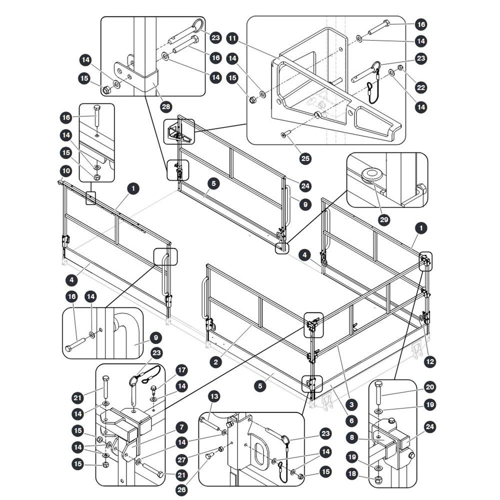 Main Platform Railings - Single Extension Deck for Skyjack SJ9253 RT ...