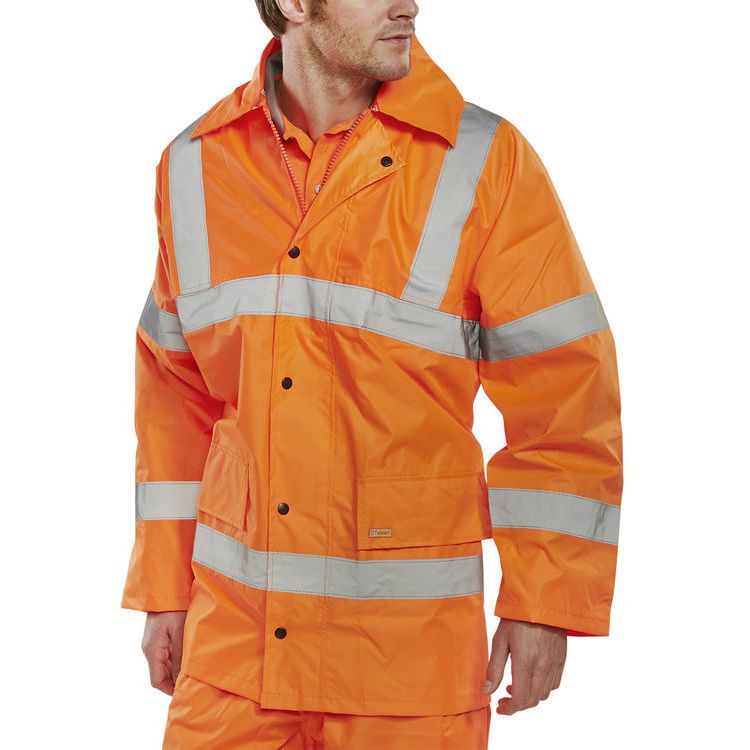 Lightweight EN471 Jacket Poly/PVC Coated 2-way Zip & Storm Flap Orange ...